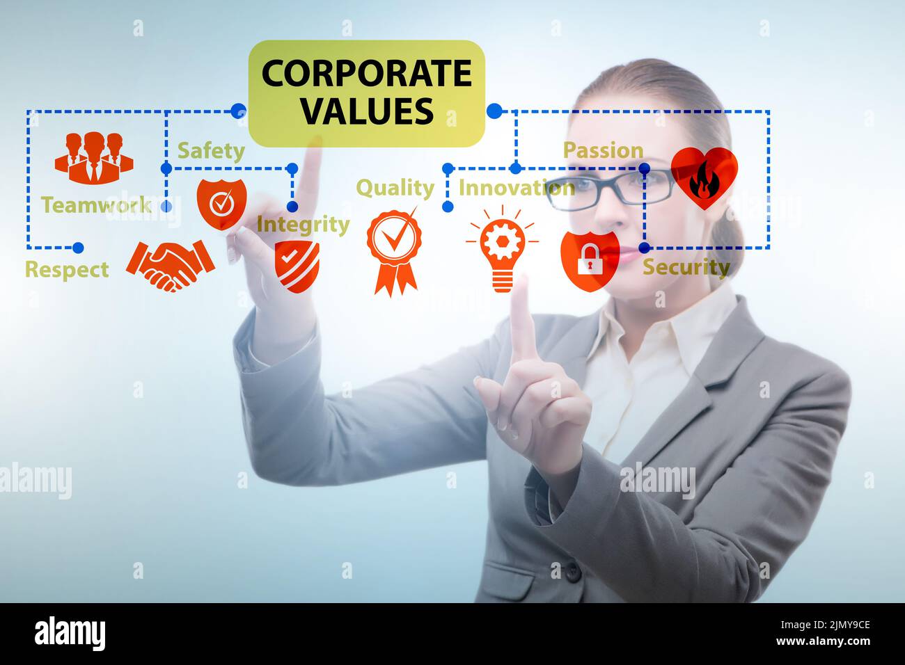 Businesswoman in the corporate values concept Stock Photo - Alamy