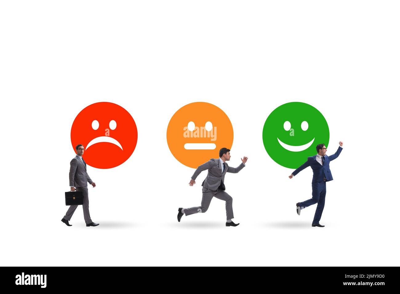 Illustration of customer feedback with faces and businessman Stock ...