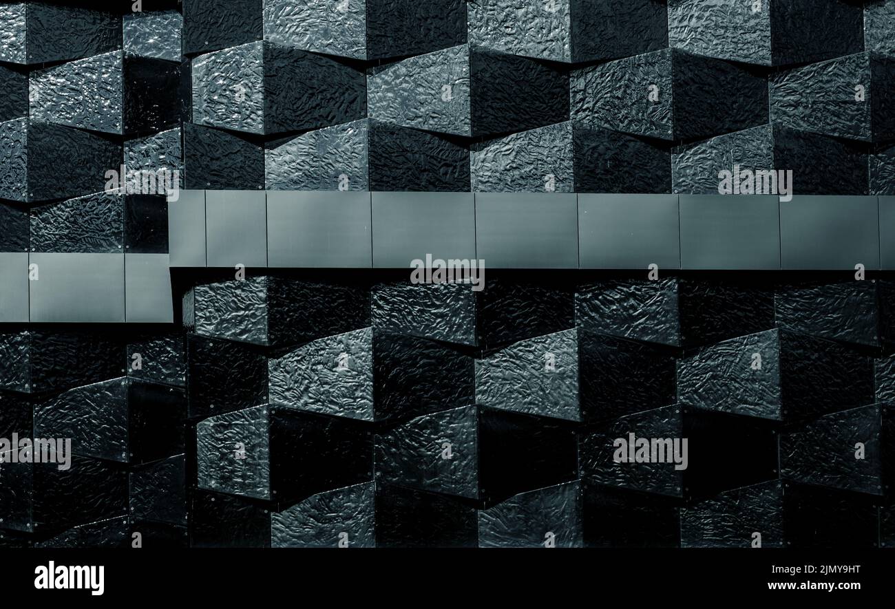 Wall of metal futuristic new building. Abstract architectural pattern ...