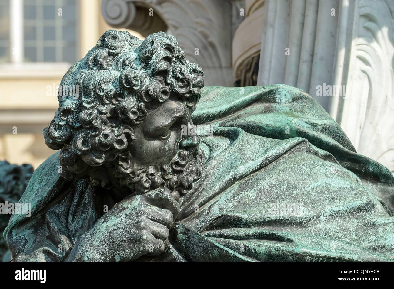 Berlin, Germany, 2014. One of the four chained warriors at the base of ...