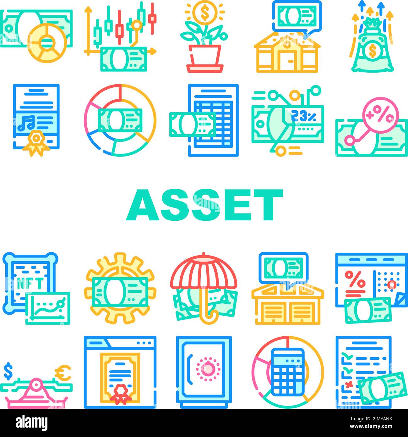 asset management digital business icons set vector Stock Vector Image ...