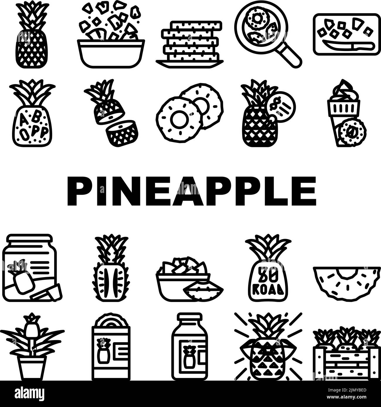 fruit pineapple slice cut food icons set vector Stock Vector Image ...