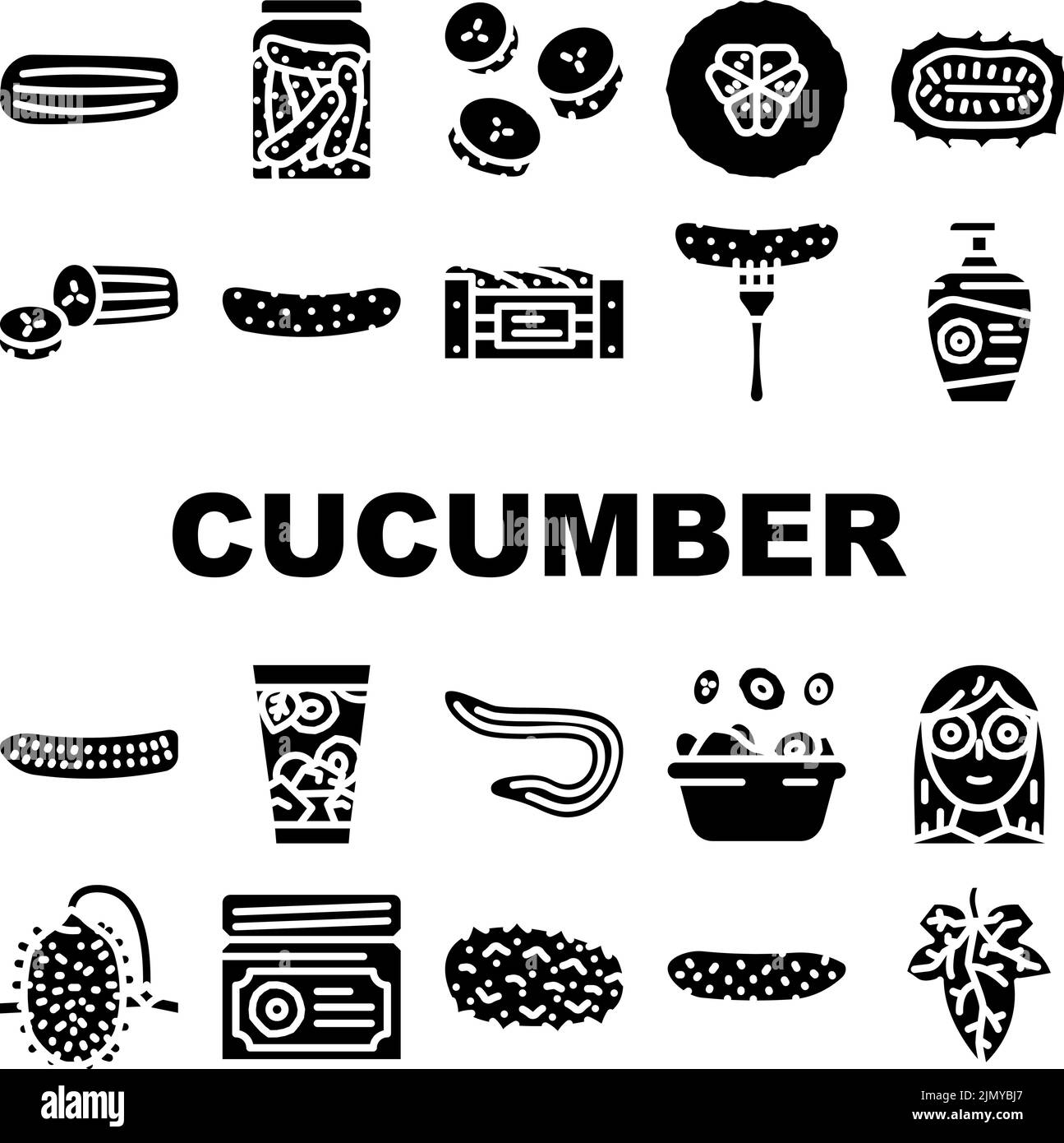 cucumber slice vegetable green icons set vector Stock Vector Image ...