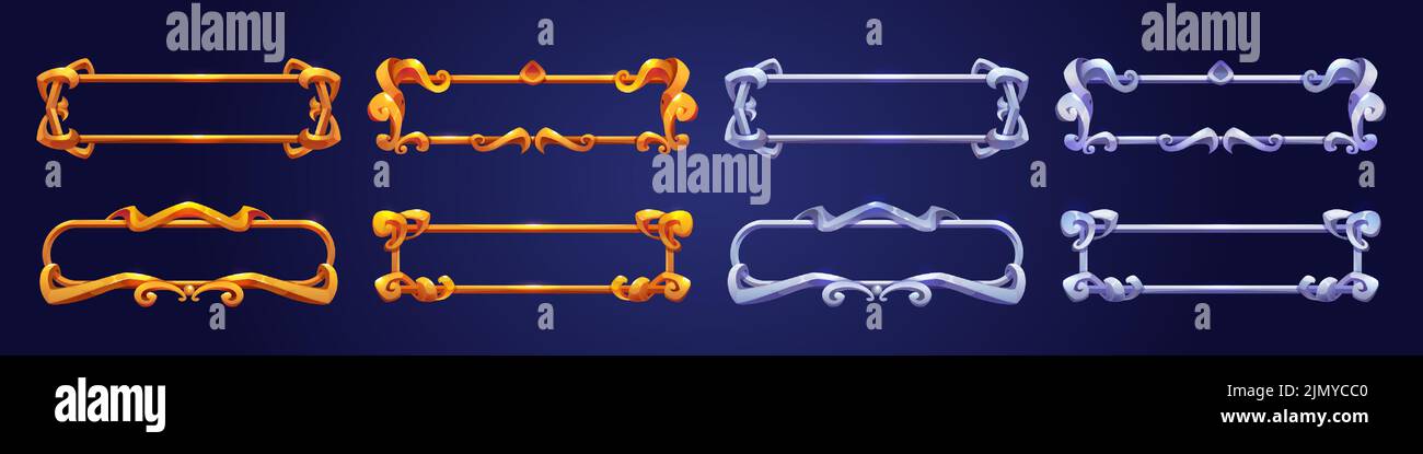 Silver and golden vintage game frames, ui medieval borders of gold or ...