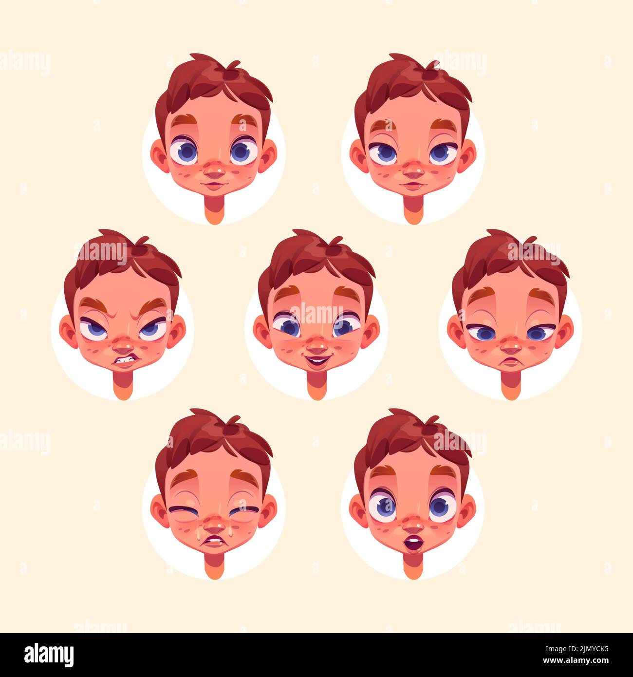Little boy face with different emotions isolated on background. Vector ...