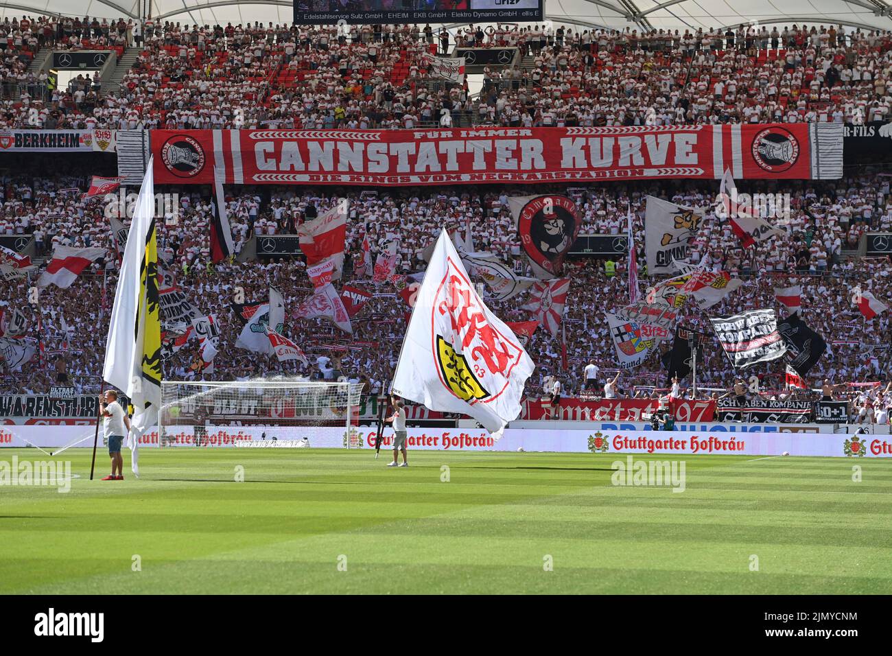 Stuttgart, Deutschland. 07th Aug, 2022. Fully occupied fan block ...