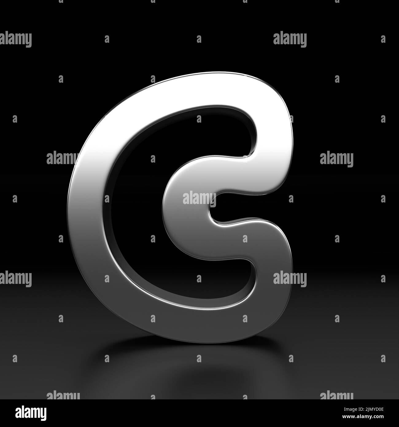 Metallic alphabet of letter C. Typography silver font. Volumetric ...