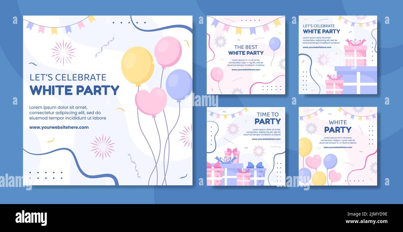 White Party Social Media Post Template Hand Drawn Cartoon Background ...