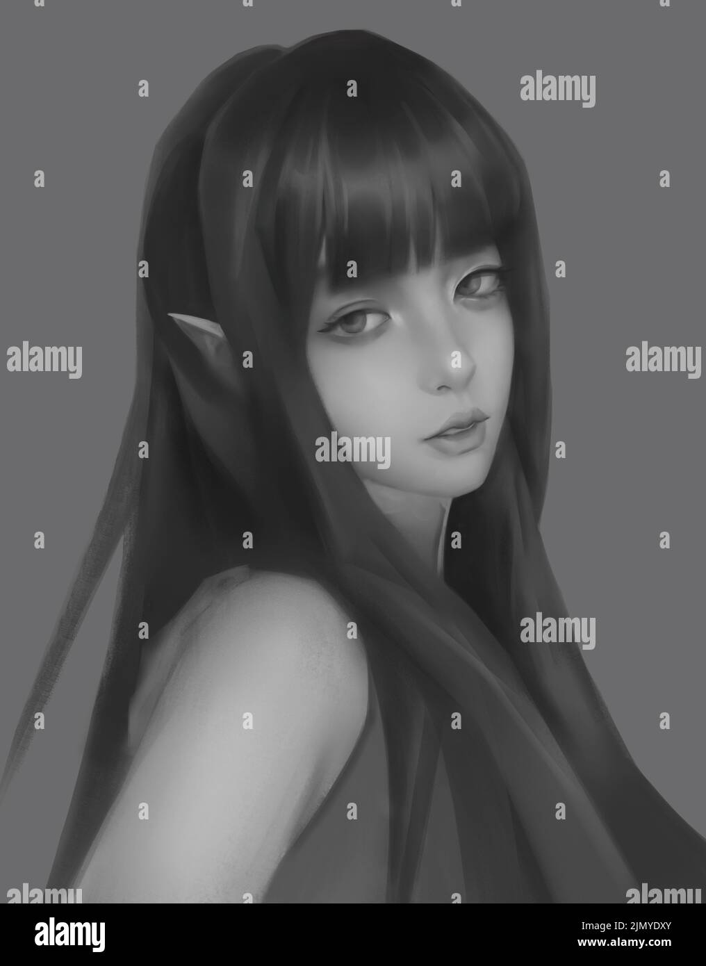 A Beautiful Girl Elf. Her Eyes are sad. Concept Art. Book Illustration ...