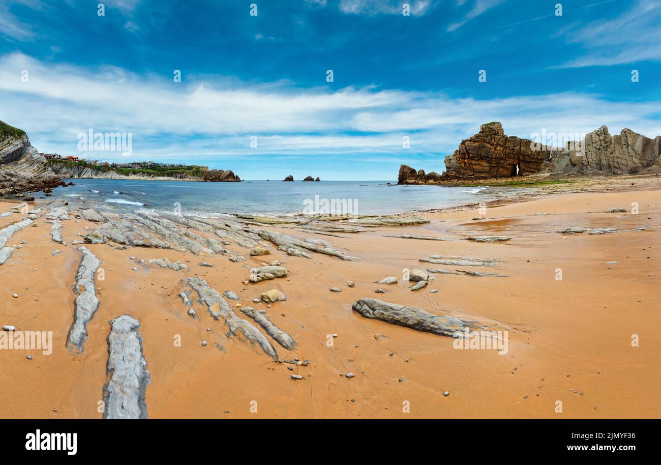 Beautiful sandy Playa Del Portio (Biskaya, Cantabria, Spain) summer ...