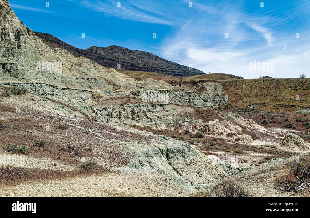 The unique green claystone cliffs of the Sheep Rock Unit at the John ...