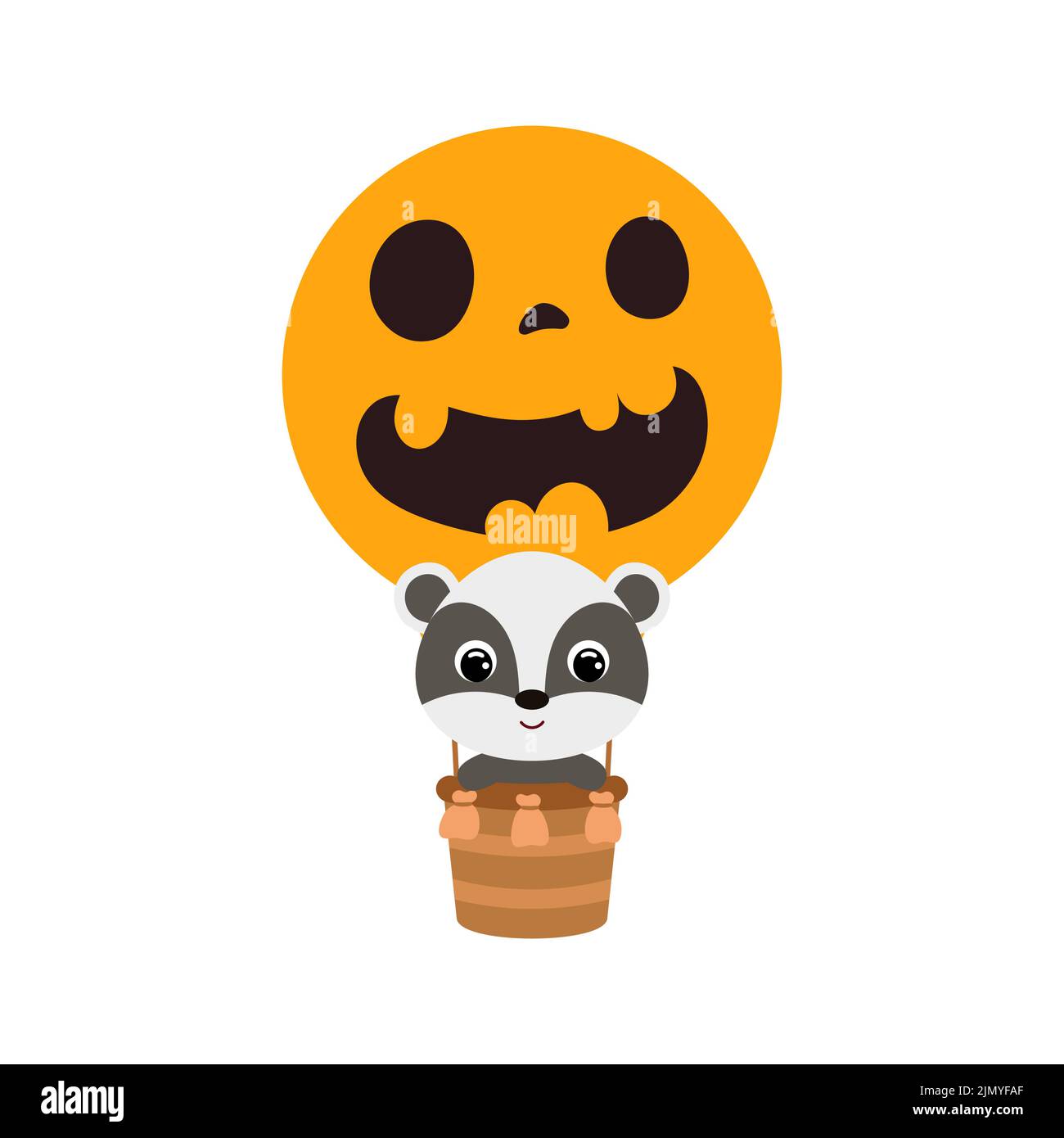 Cute little badger flying on Halloween hot air balloon. Cartoon animal ...