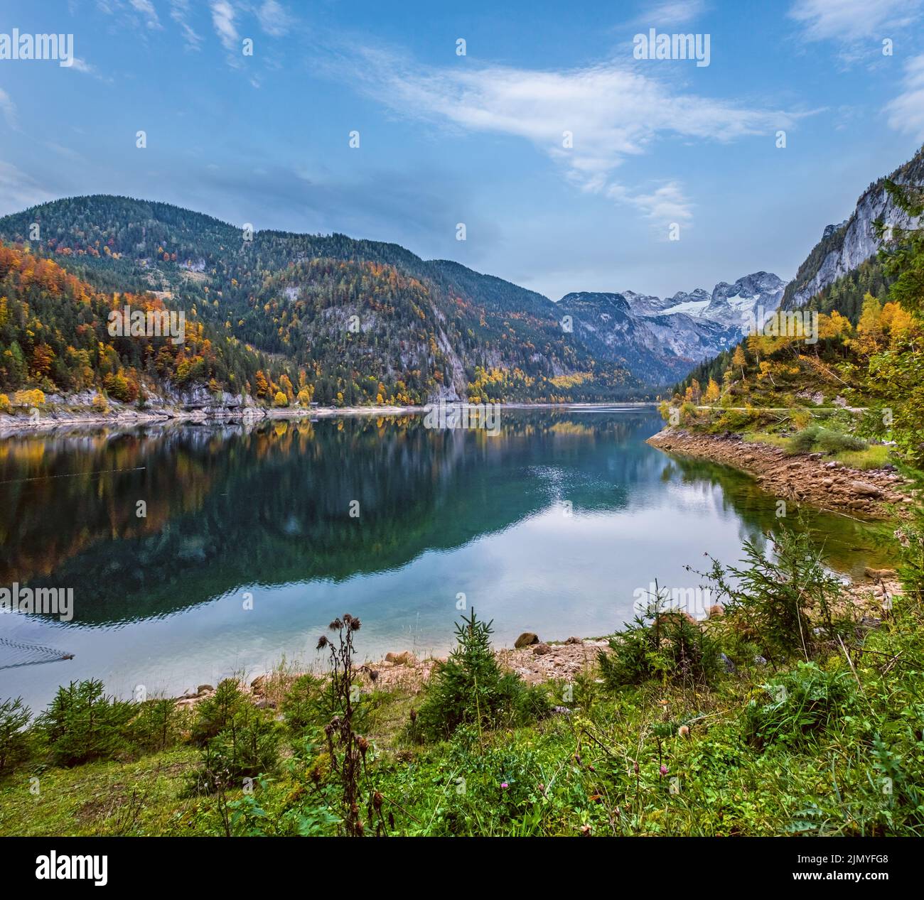 Gosauseen or Vorderer Gosausee lake, Upper Austria. Autumn Alps ...