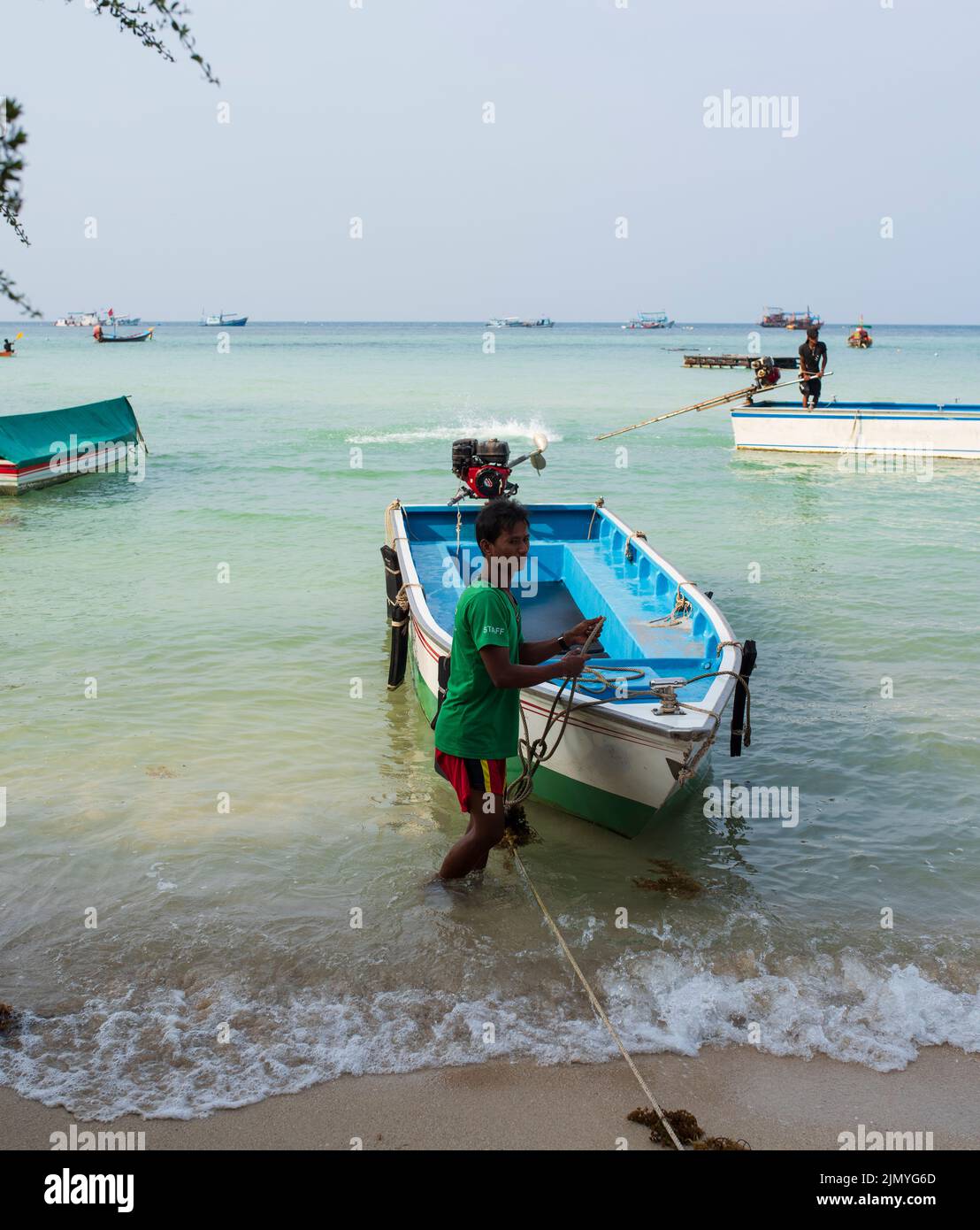 Image of tourist cruiser worker. Small boats for client transport for ...