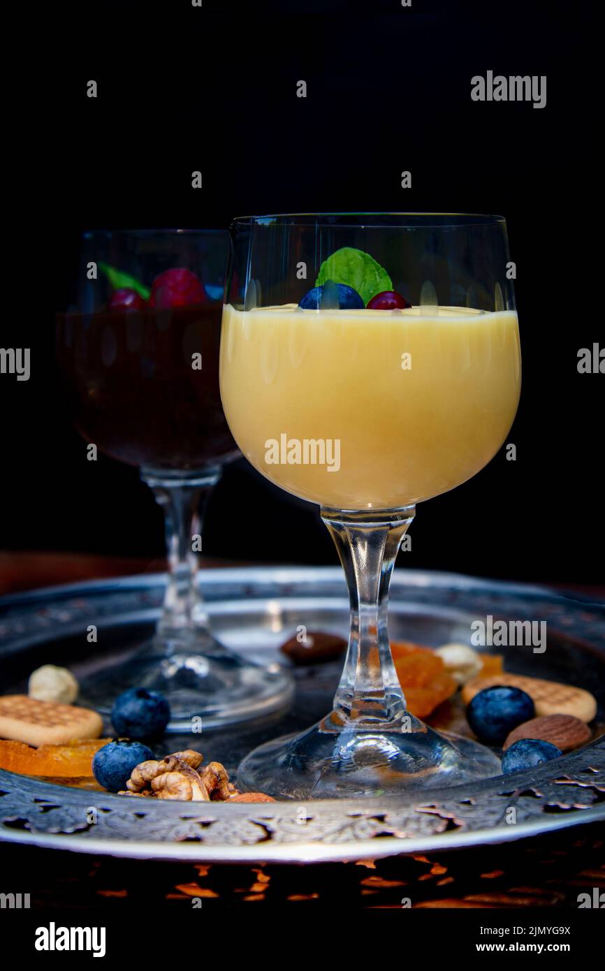 Pudding dessert pudding, dessert, chocolate, vanilla, blueberries ...