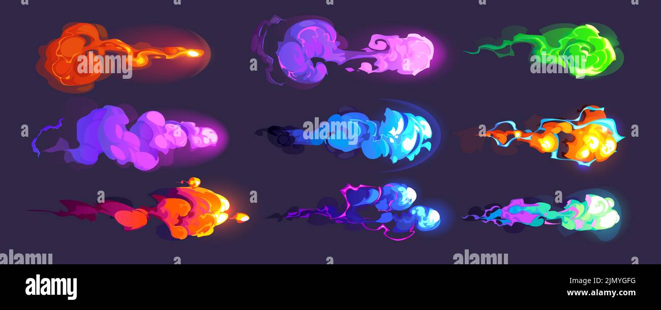 Gun effect, space blasters or magic explosion, colorful vfx clouds ...