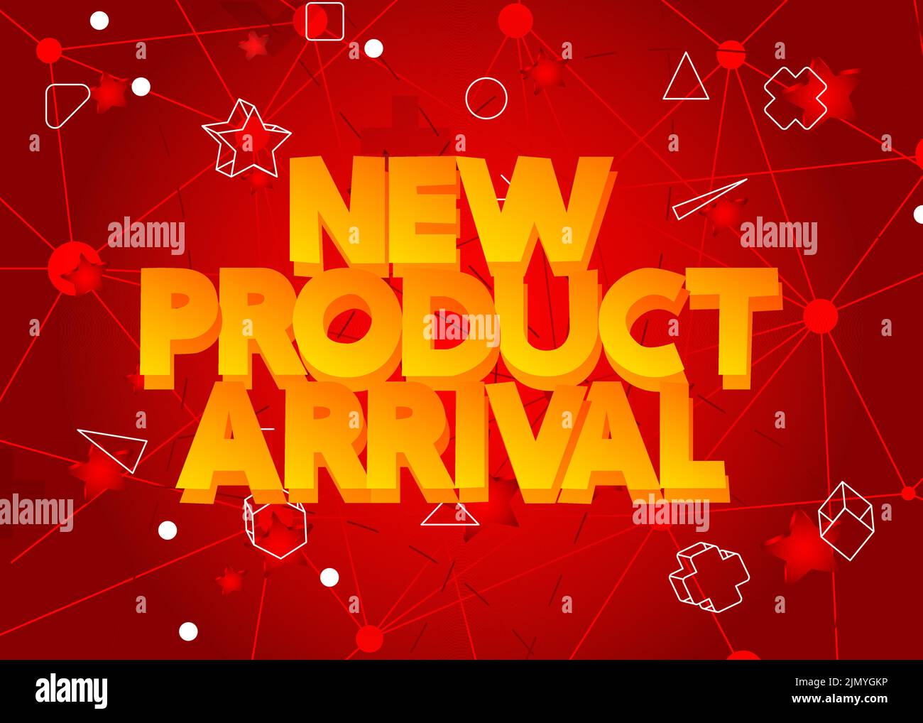 New Product Arrival. Word written with Children's font in cartoon style ...