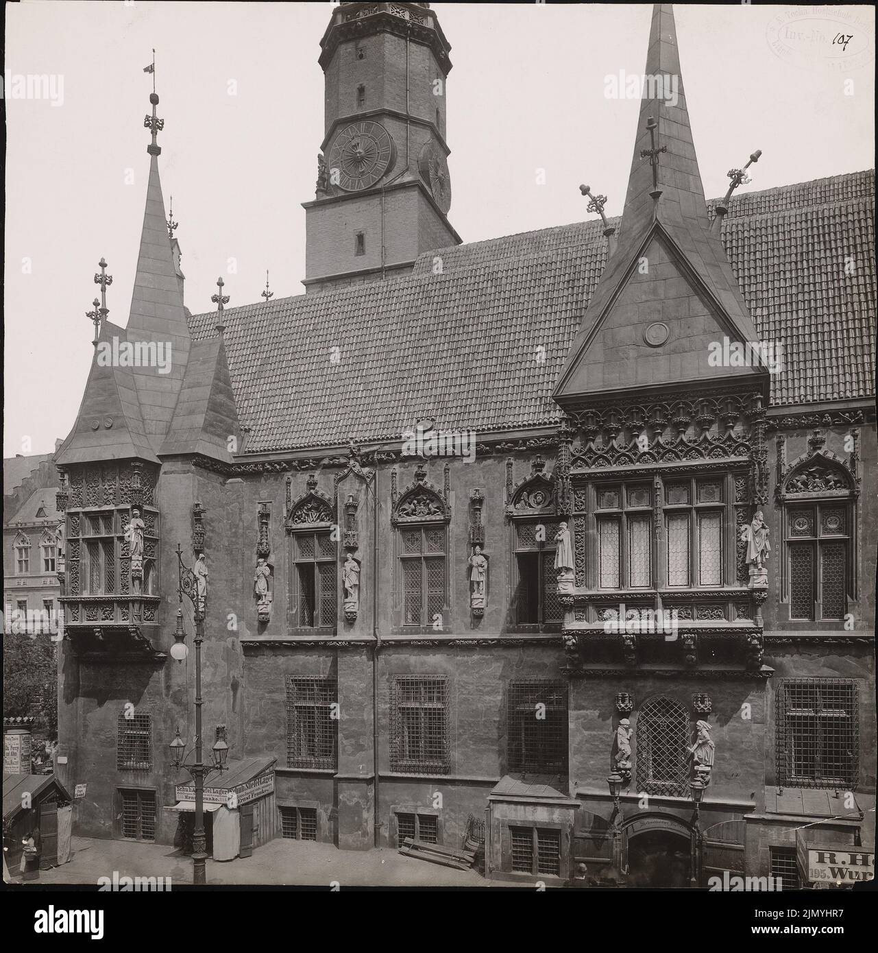 Prussian measuring picture, town hall, Breslau (1906): Facade view ...