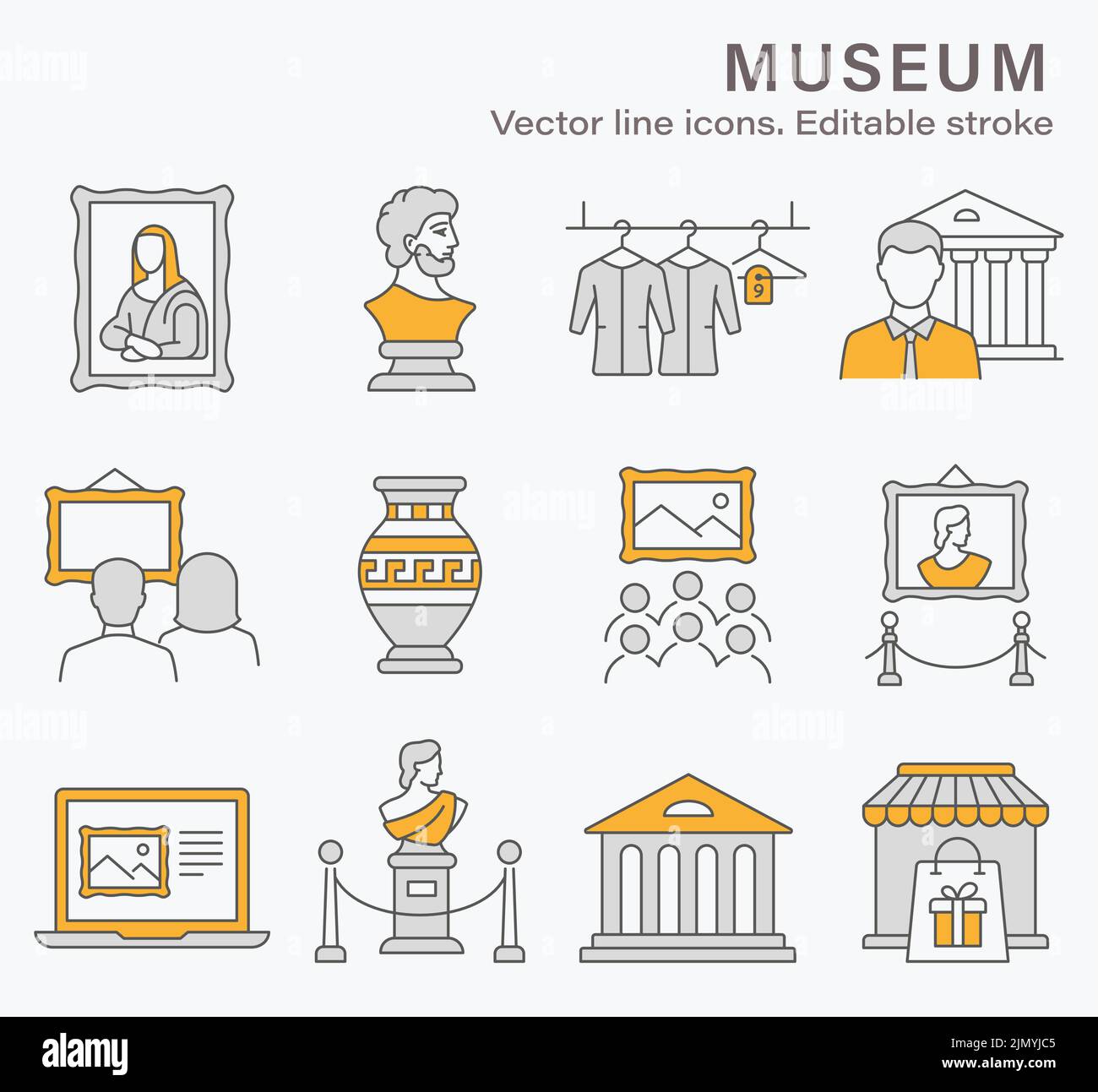Museum icons, such as sculpture, gallery, exhibit, culture and more ...