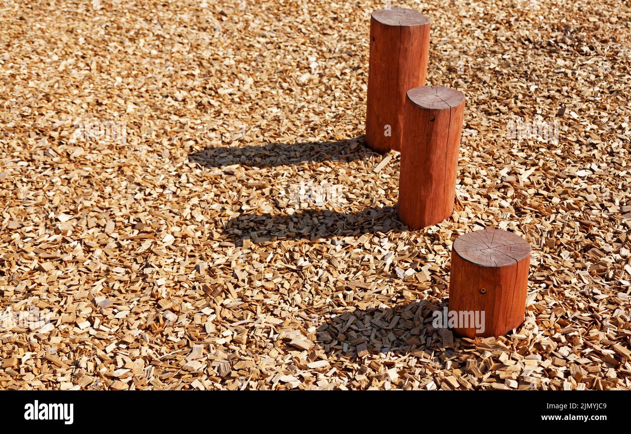 three logs sticking out of the ground that you can walk on Stock Photo ...