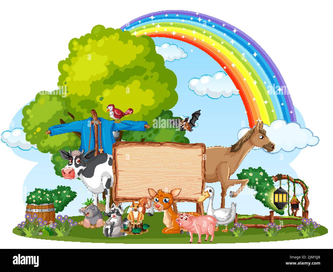 Cute animal cartoon character in ourdoor scene isolated island ...