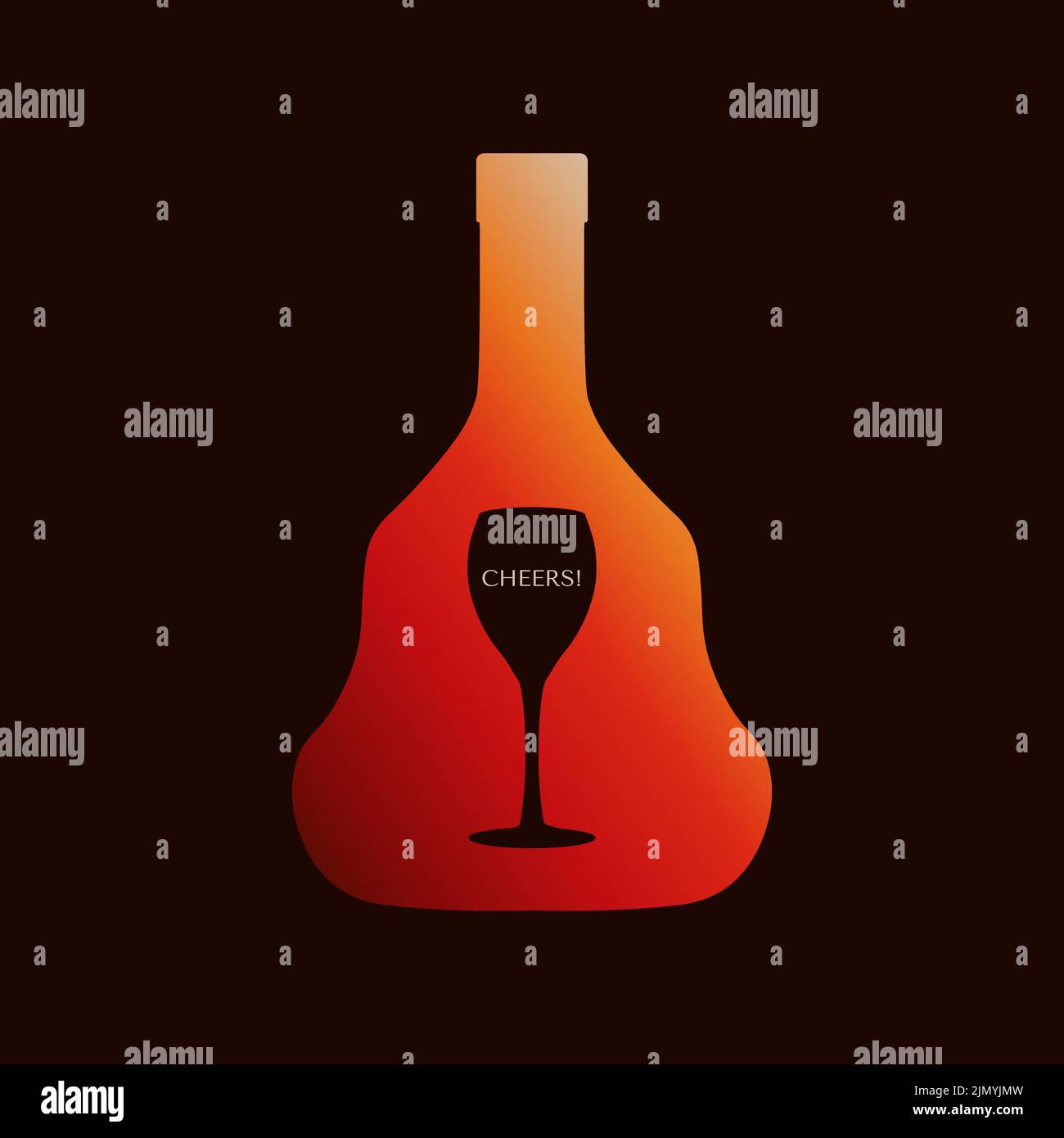 Poster with a silhouette of a bottle of French premium cognac and a glass of cognac. Flat Art ...
