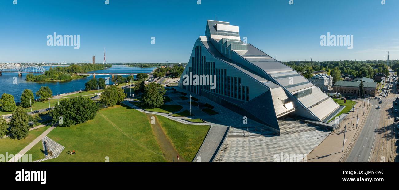 Aerial view of the National Library in Riga. Modern architecture in ...