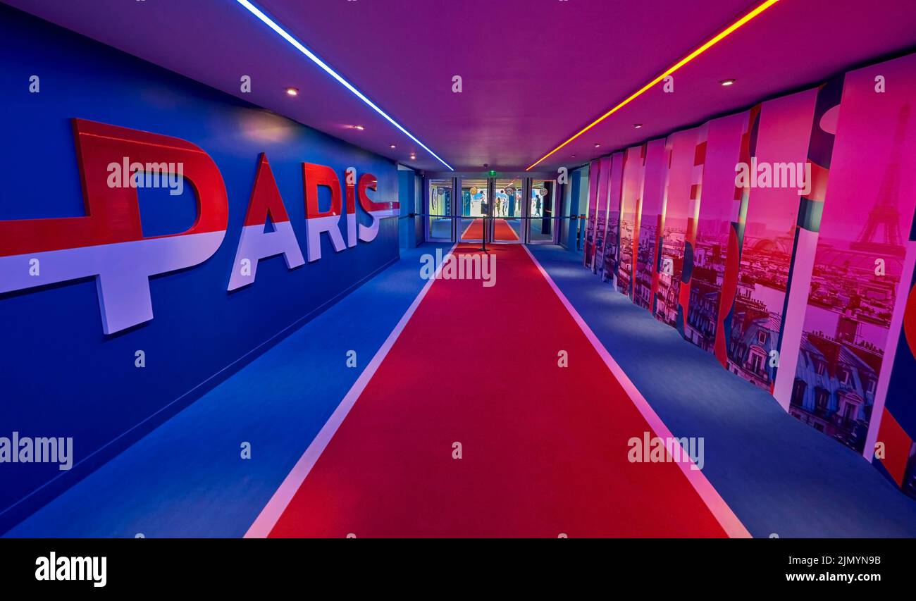 Players' tunnel at Parc de Princes - official arena of FC PSG Stock ...