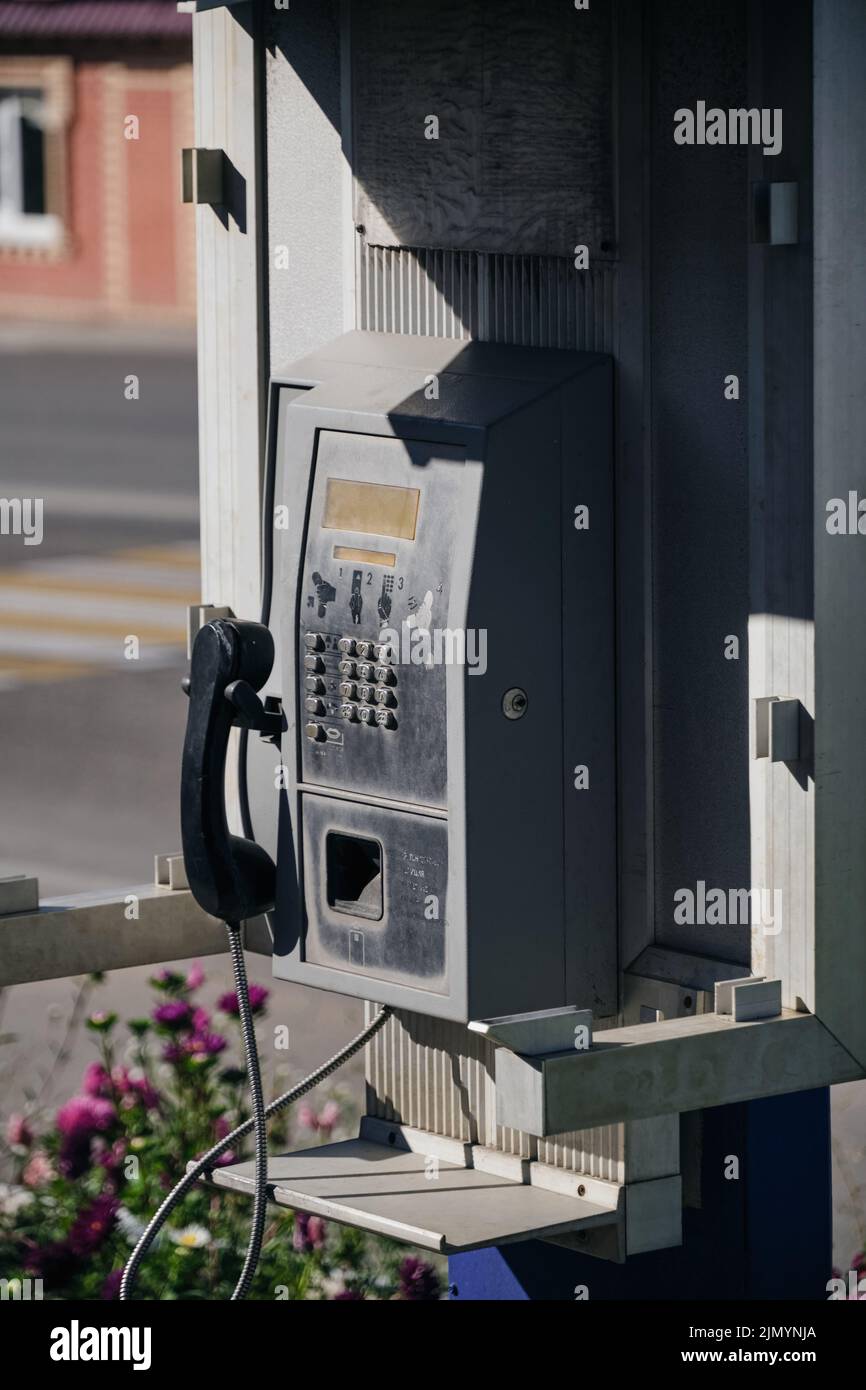 Old street, public push-button payphone.Retro technology Stock Photo - Alamy