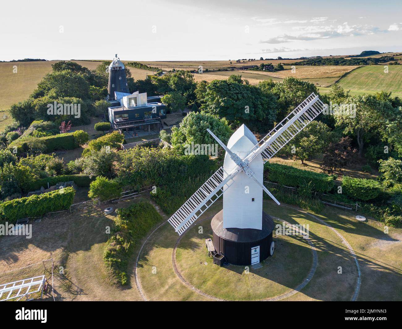 aerial view of the jack and jill windmills in the south downs national ...