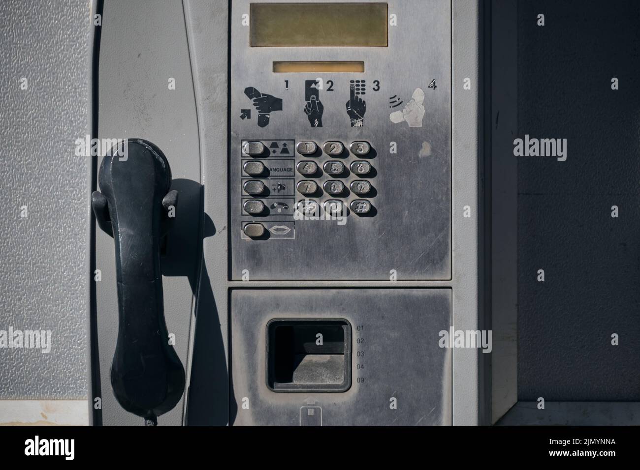 Old street, public push-button payphone.Retro technology Stock Photo - Alamy