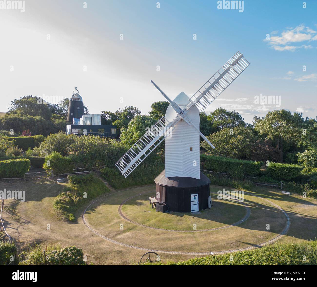 aerial view of the jack and jill windmills in the south downs national ...