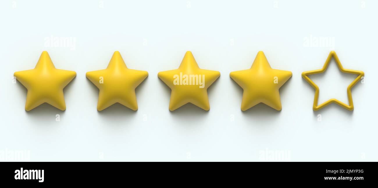 Five 5 star rank sign. Four gold stars from five. Ranking system. 3d ...