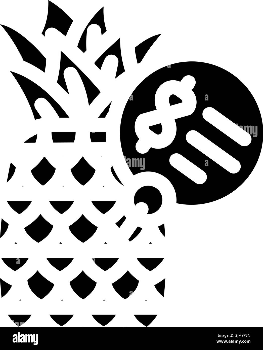 An illustration of a whole pineapple with green leaves Black and White ...