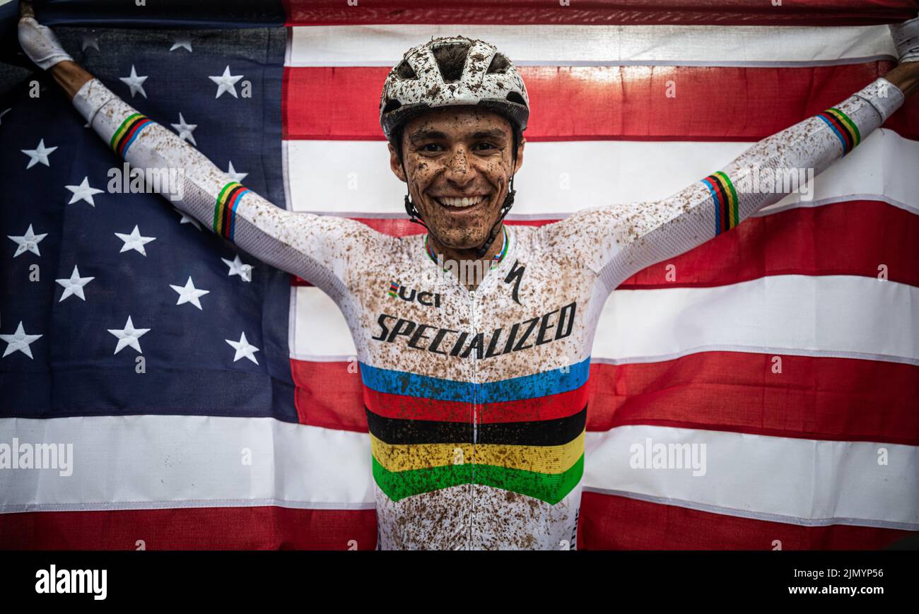 Biker Christopher Blevins of USA celebrates victory after the Mercedes ...
