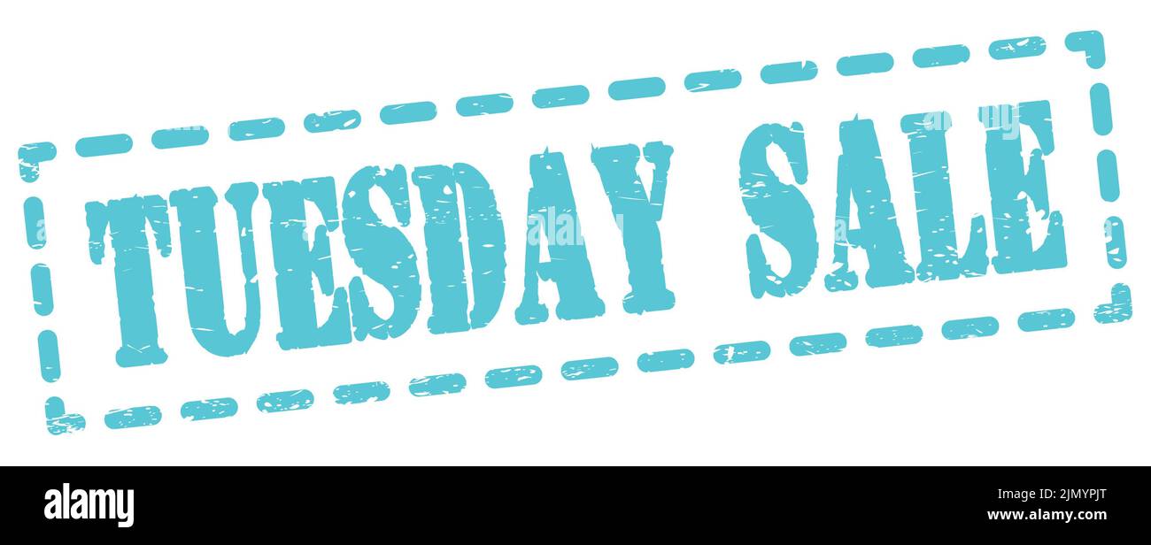 TUESDAY SALE text written on blue dash stamp sign Stock Photo - Alamy