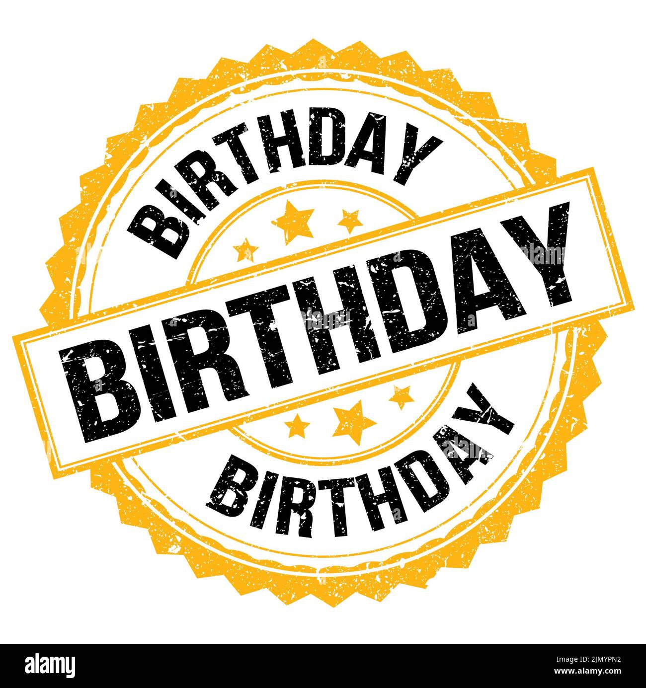 BIRTHDAY text written on yellow-black round stamp sign Stock Photo - Alamy