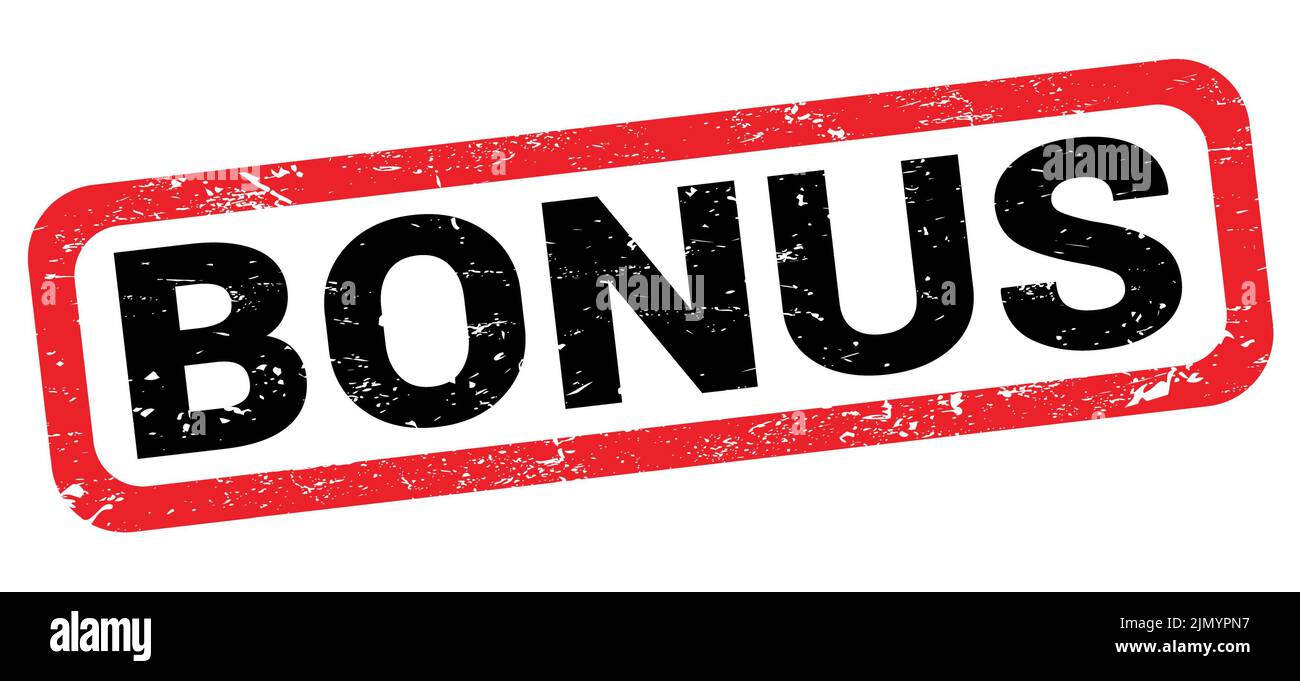 BONUS text written on red-black rectangle stamp sign Stock Photo - Alamy