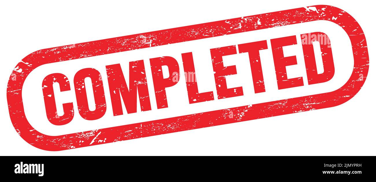 COMPLETED, text on red rectangle stamp sign Stock Photo - Alamy