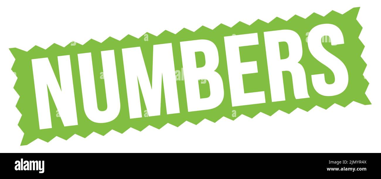 NUMBERS text written on green zig-zag stamp sign Stock Photo - Alamy