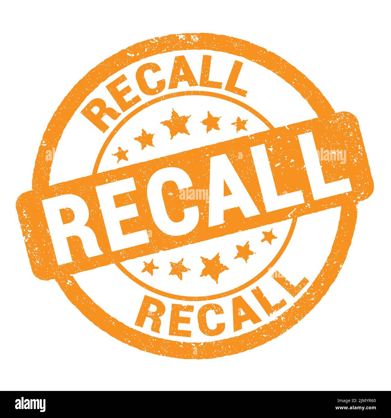 RECALL text written on orange grungy stamp sign Stock Photo - Alamy