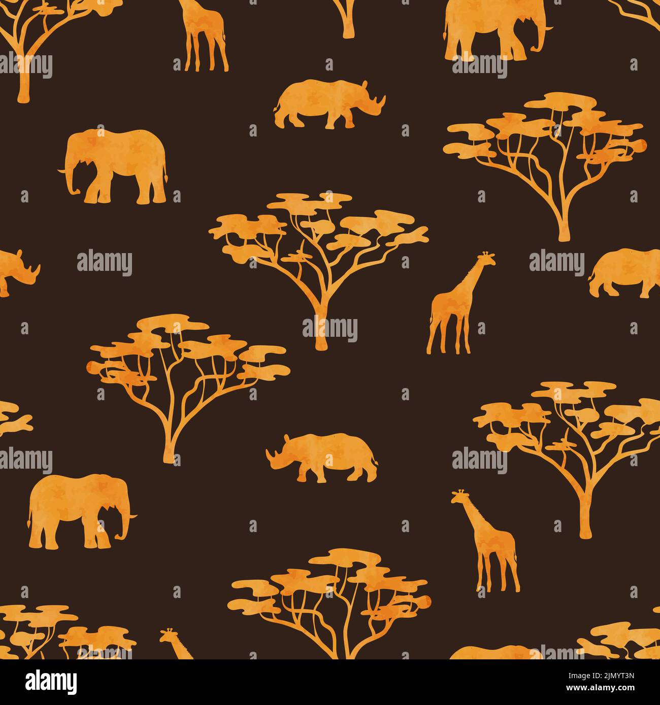 Seamless African safari pattern with watercolor silhouettes of wild ...