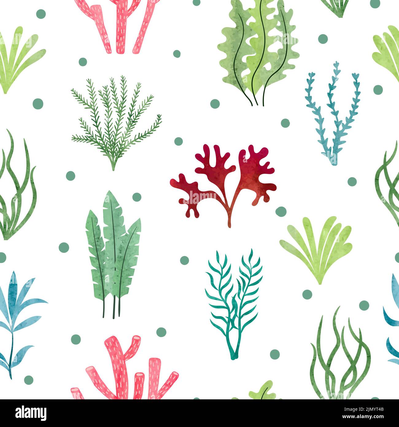 Seamless pattern with corals and seaweeds. Underwater algae. Vector ...