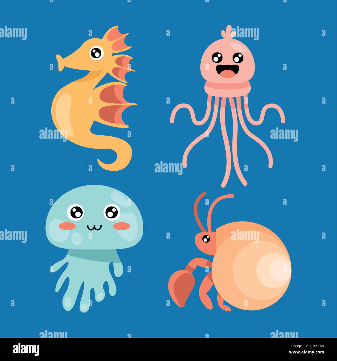 sealife animals four characters group Stock Vector Image & Art - Alamy