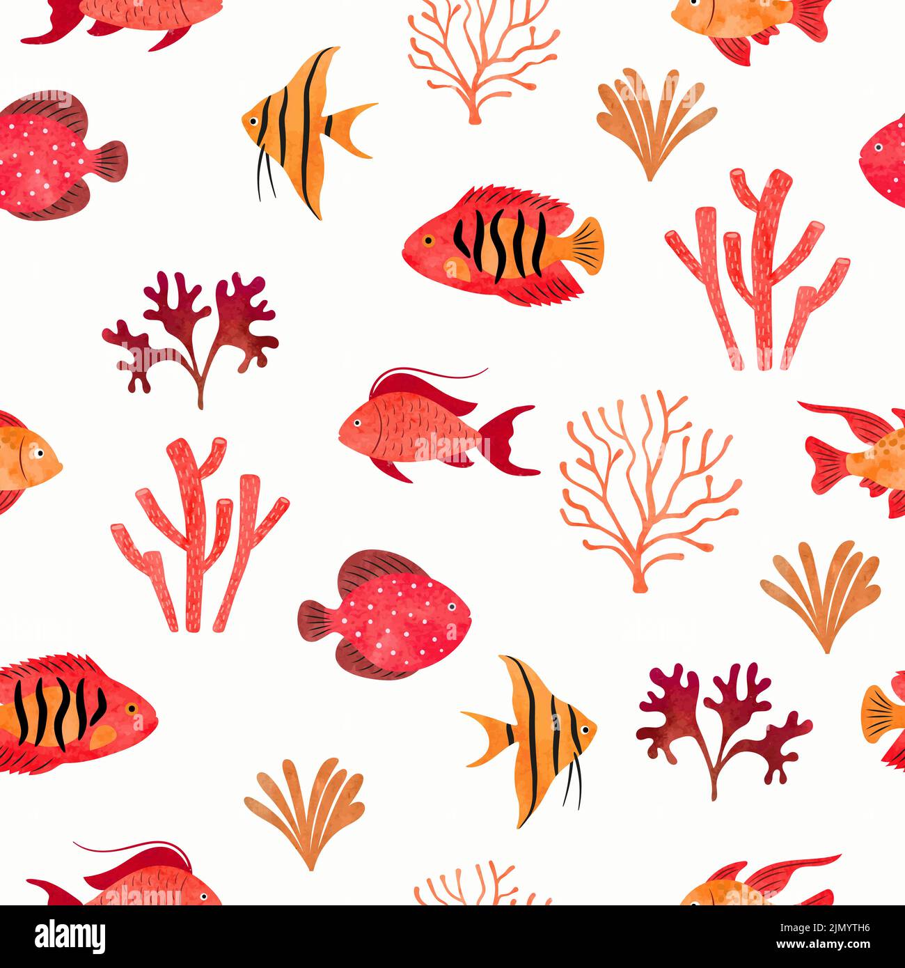 Seamless tropical sea fish pattern. Underwater watercolor vector ...