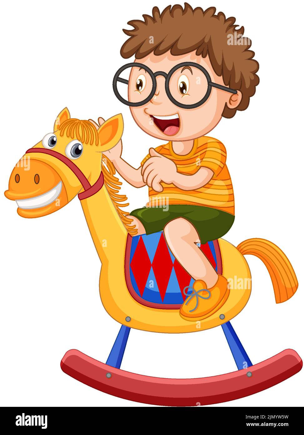 Boy riding on rocking horse illustration Stock Vector Image & Art - Alamy