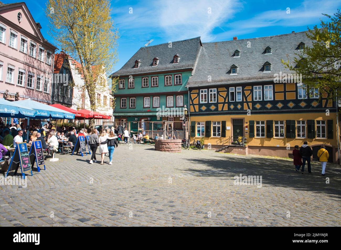 Medieval castle square, old town Hoechst, small village near Frankfurt ...
