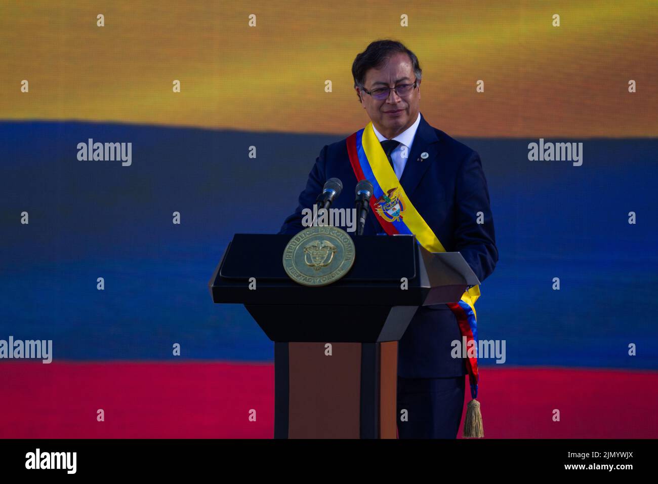 Colombia's president Gustavo Petro gives a speach during the ...