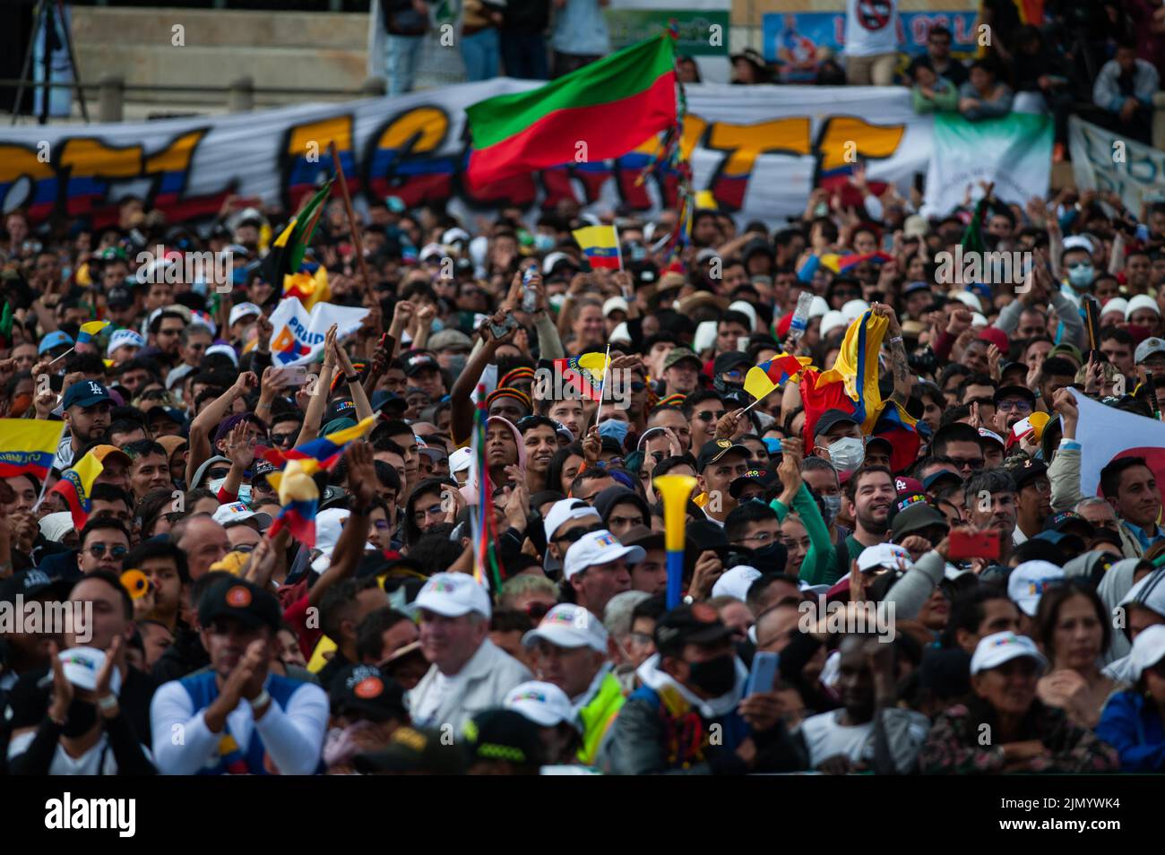 People gather at Bogota's 'Plaza de Bolivar' during the inauguration ...