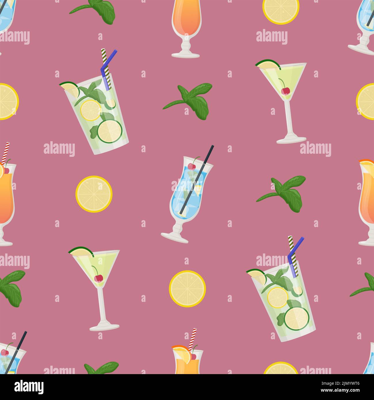 Summer alcoholic drinks seamless pattern, tropical cocktails. Flat vector illustration Stock ...